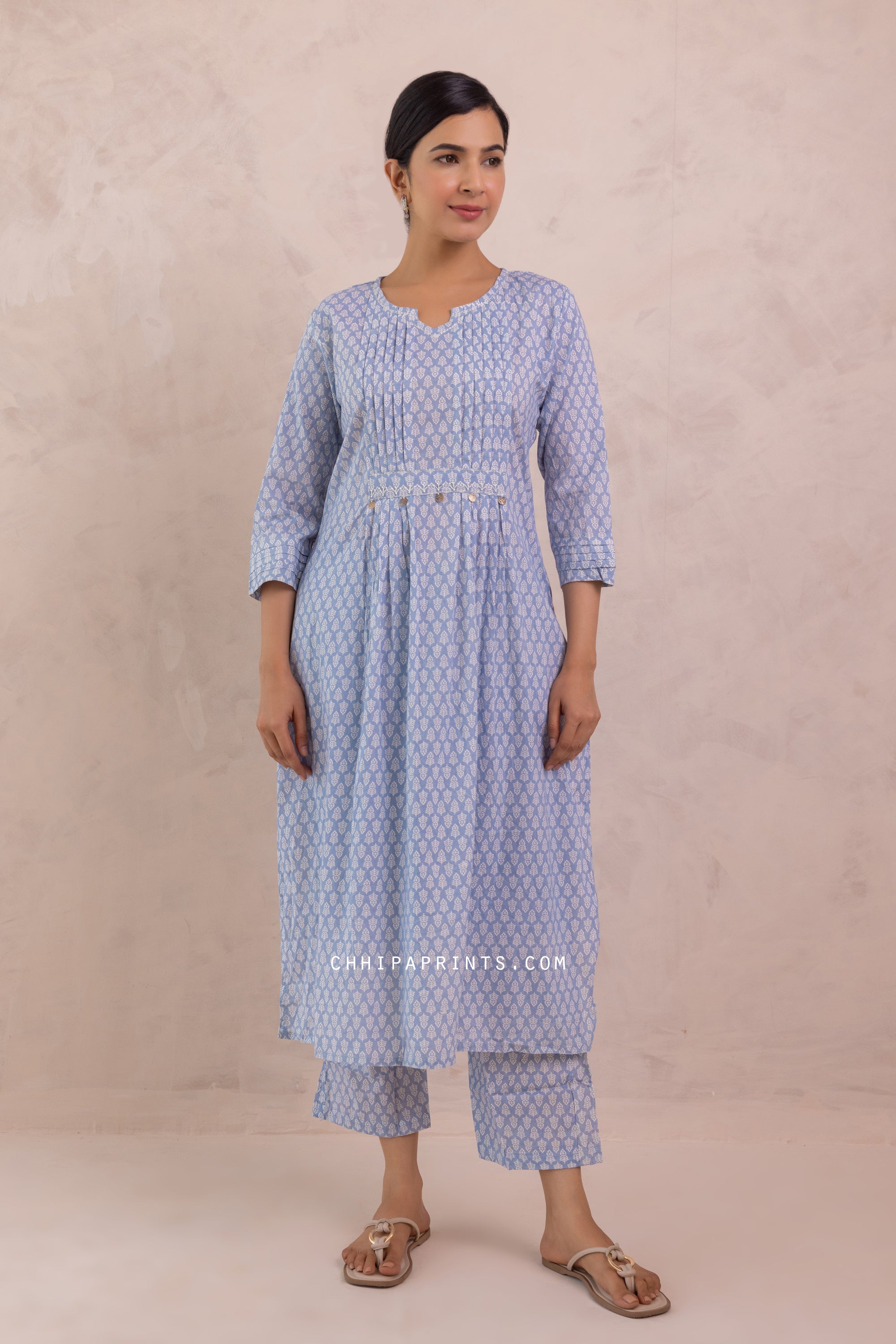 Cotton Mahin Buti Kurta & Palazzo Co Ord Set in Baby Blue (Set of 2 ...