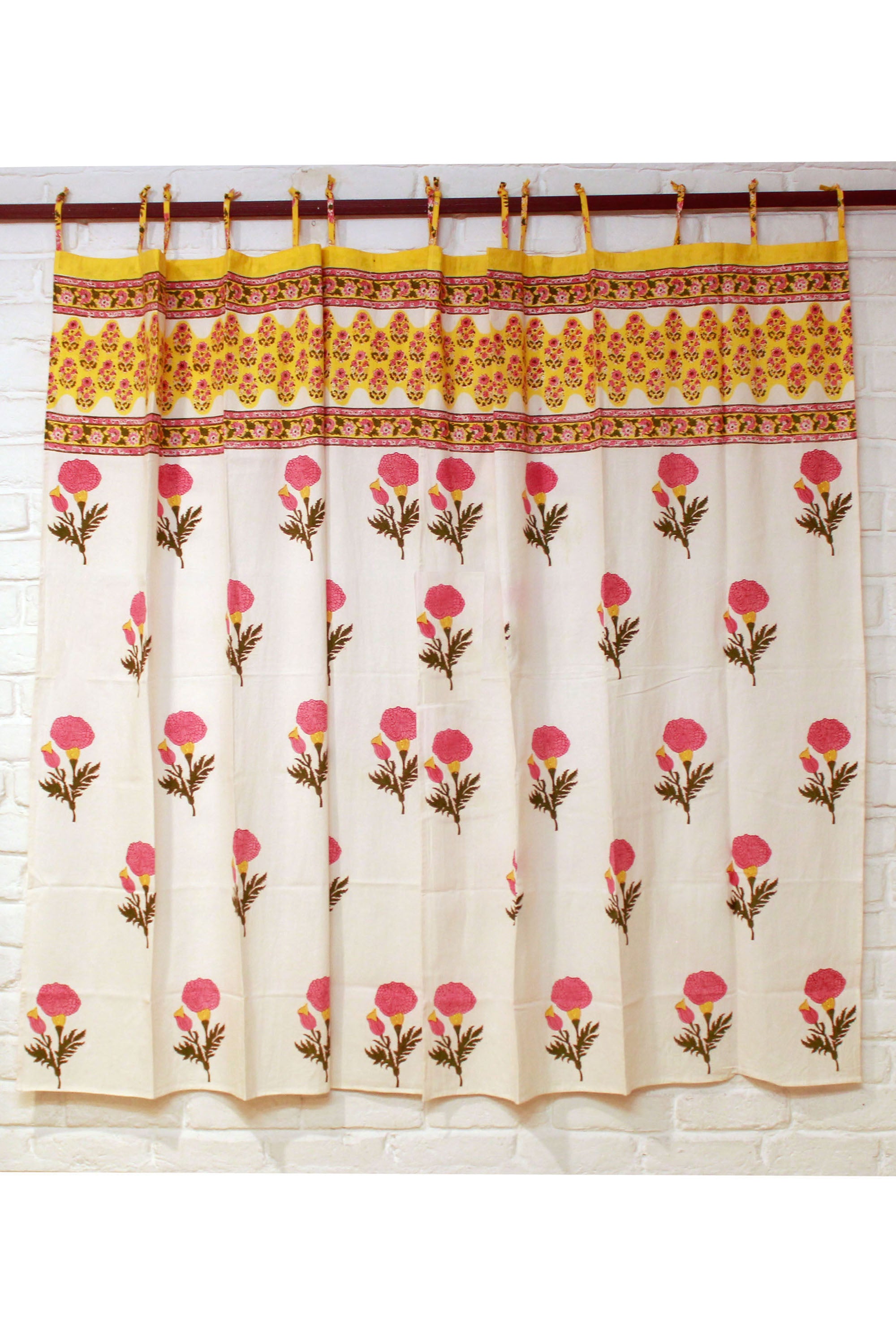 Curtain Mughal Buta Hand Block Print in Solar Yellow – ChhipaPrints