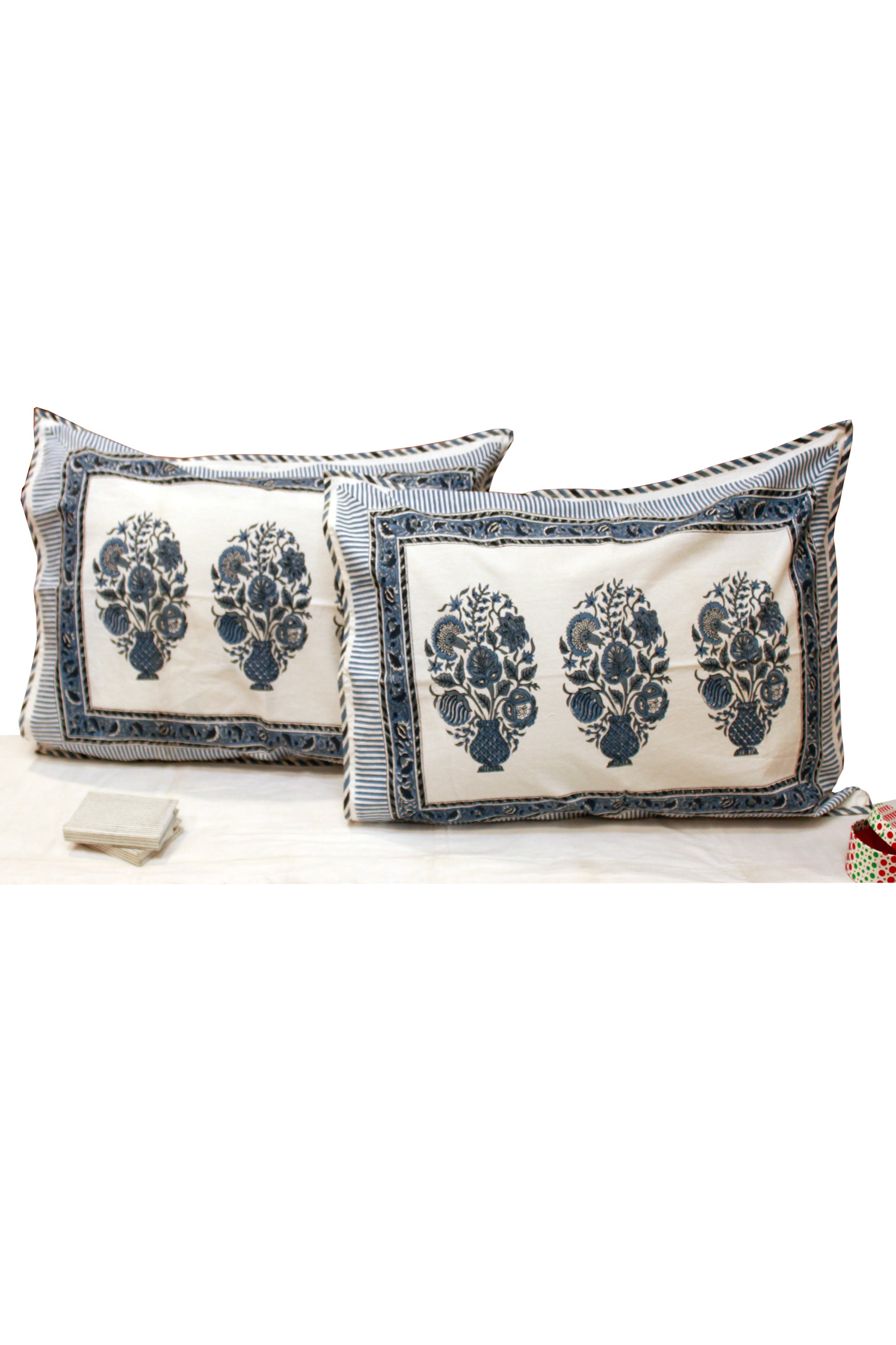 Cotton Mughal Buta Hand Block Print Pillow Cover in Blue – ChhipaPrints