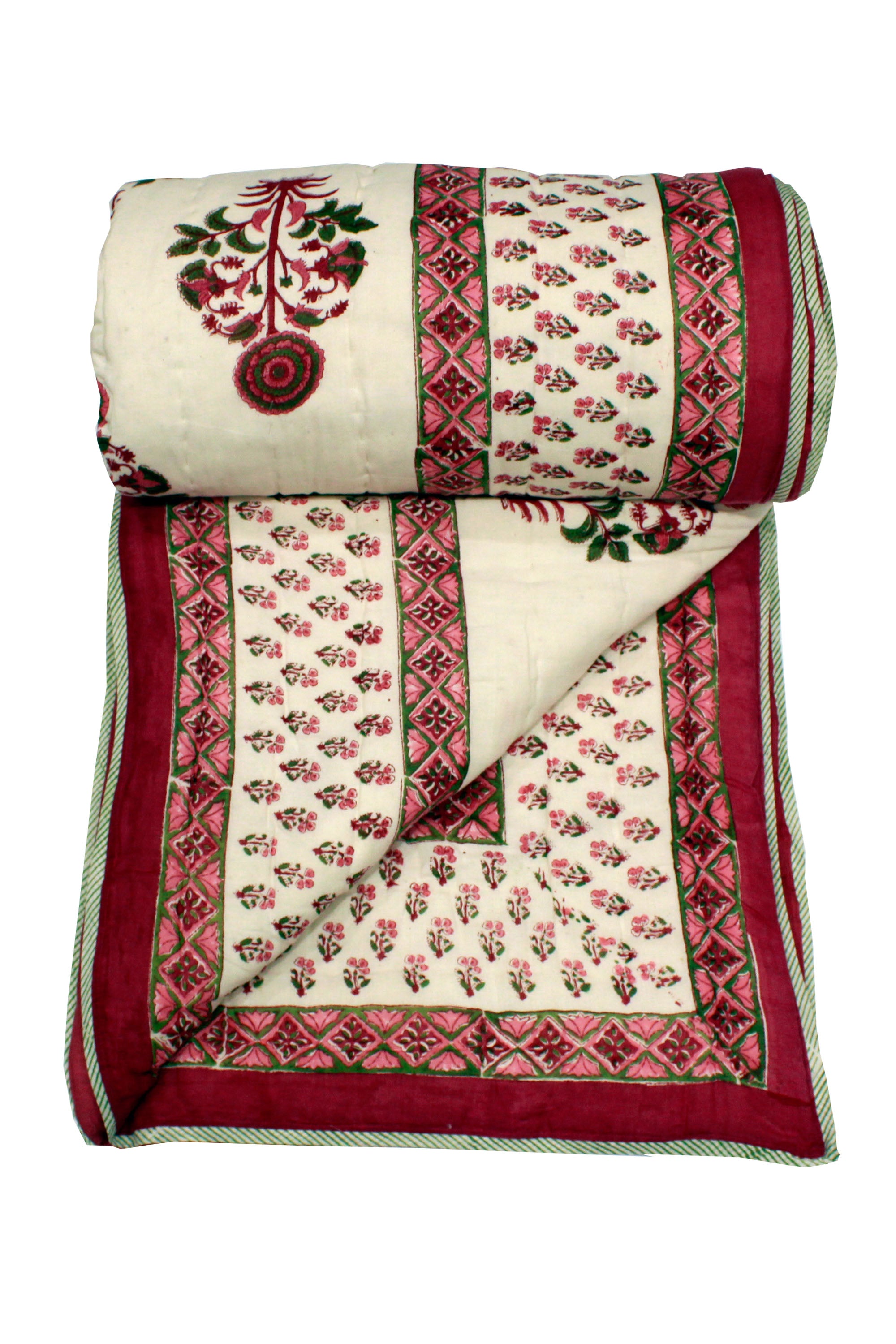 Quilt Mughal Buta Hand Block Print in Red – ChhipaPrints