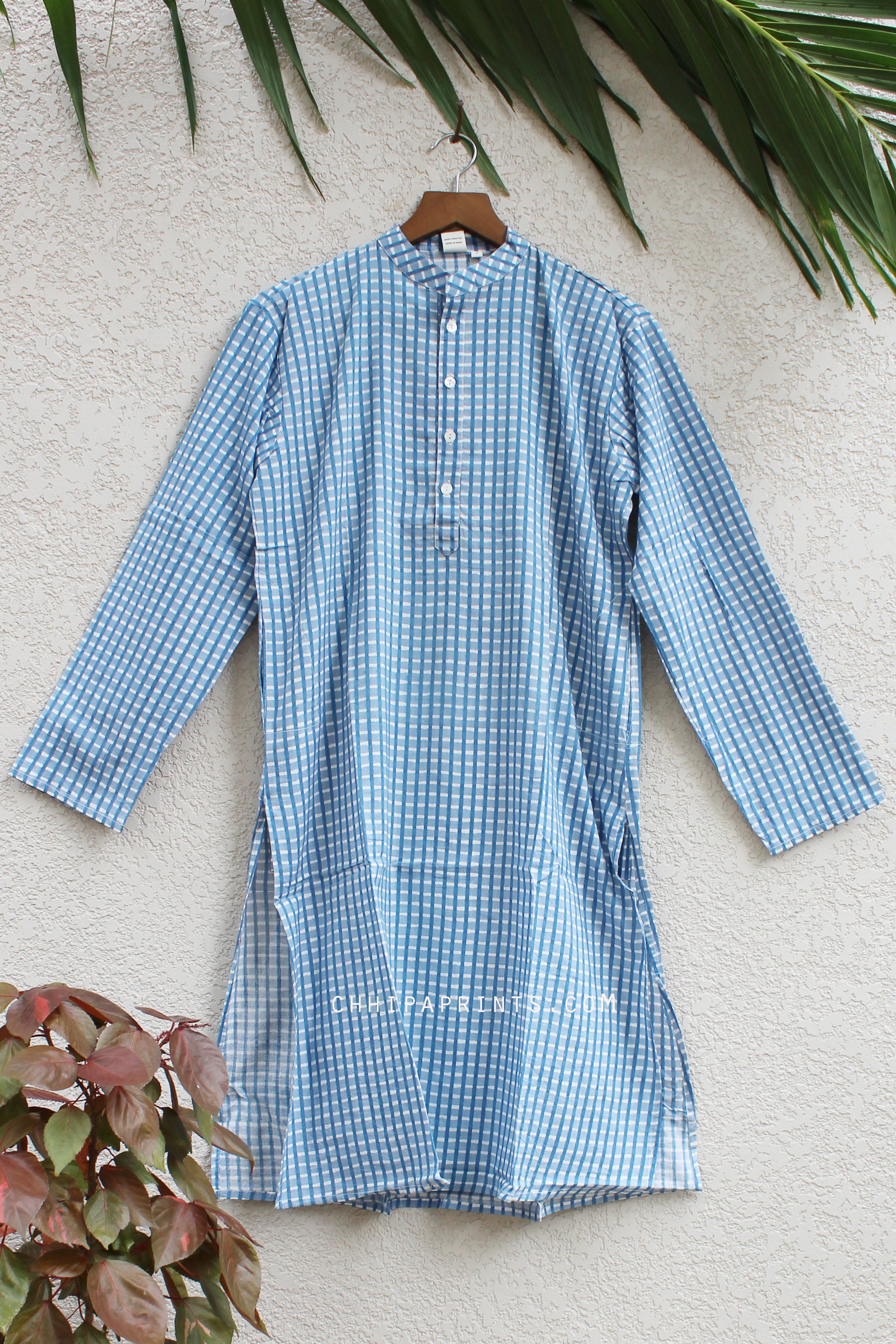 COTTON CHECKS PRINT MEN KURTA IN BLUE – ChhipaPrints