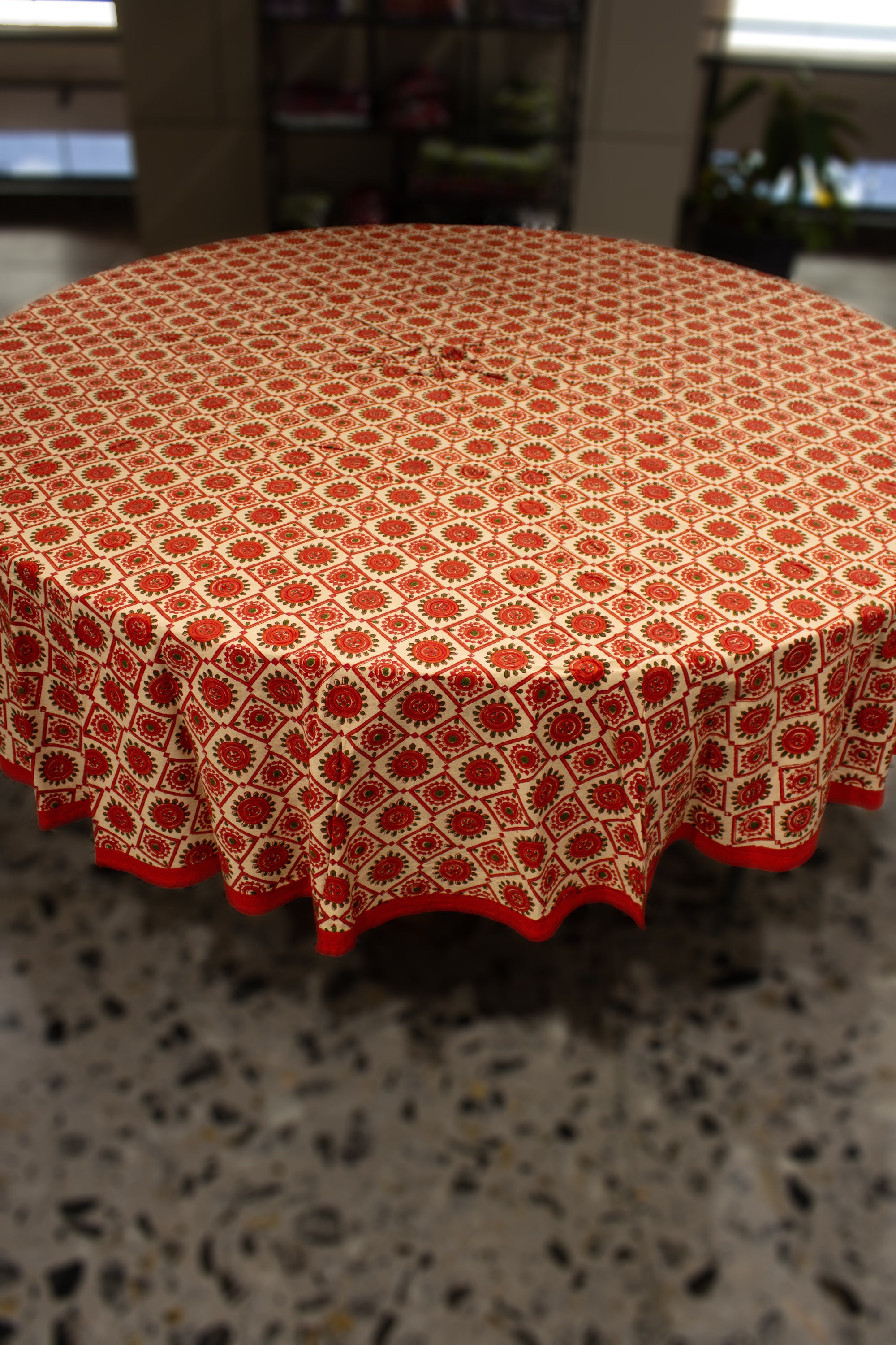 Round Table Cover Sunflower Buta Print in Orange – ChhipaPrints